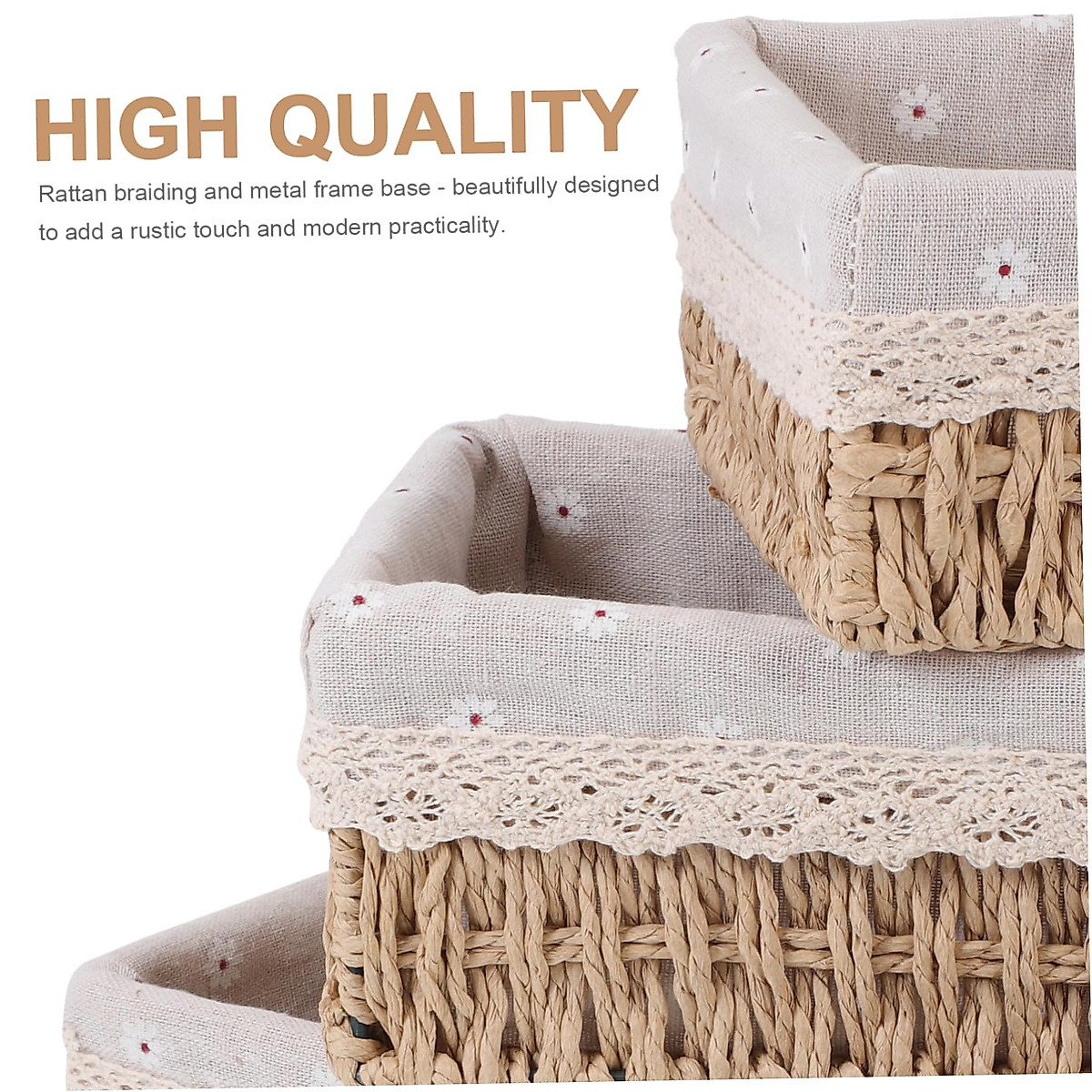 Alipis 3pcs Rattan Storage Basket Rattan Serving Tray Food Serving Tray Toy Storage Basket Snack Trays Tablescape Decor Storage Baskets Desktop Woven Baskets Fabric Porch Gift Basket