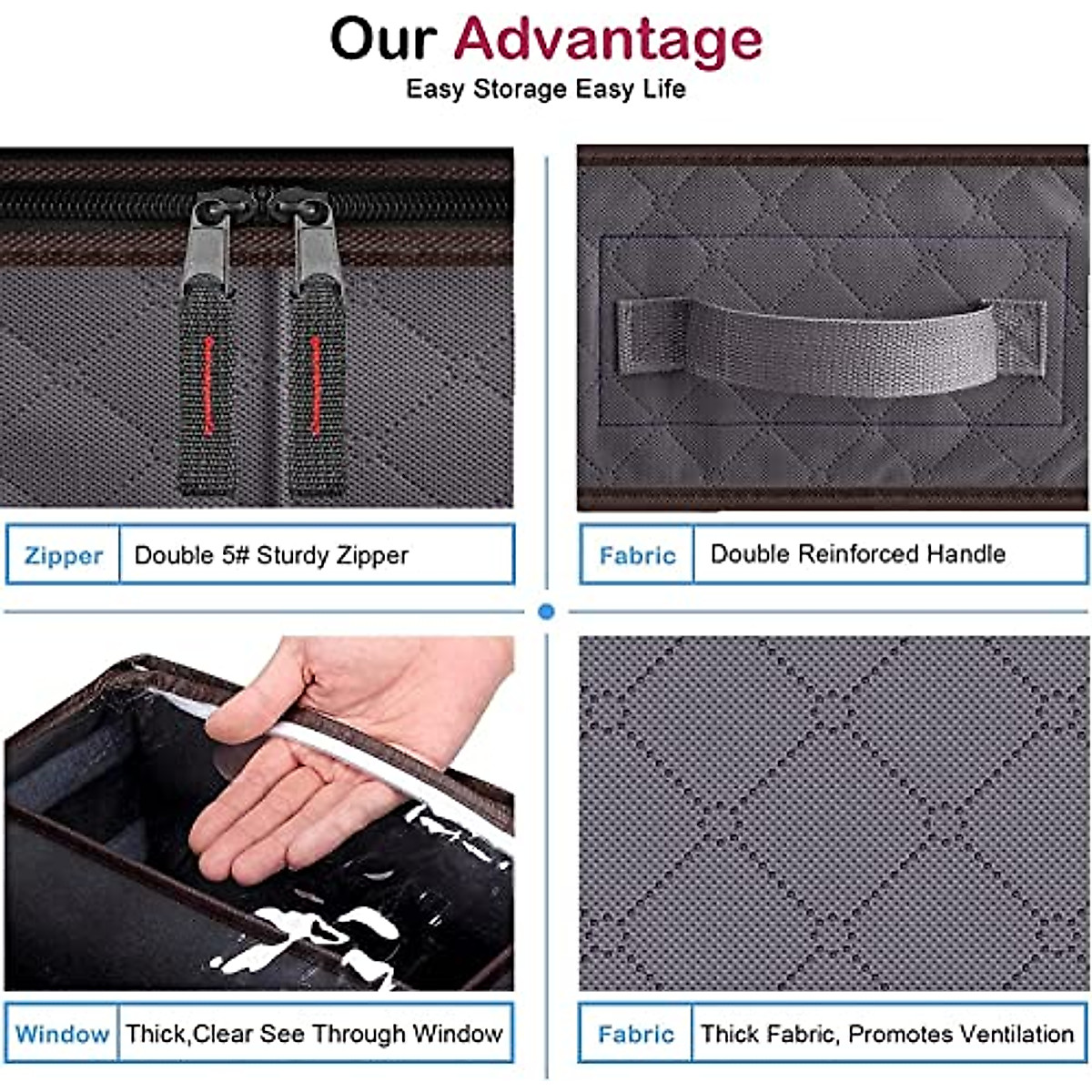 Anyoneer Under Bed Storage containers - Set of 2 - Sturdy Structure - Adjustable Dividers - Large Storage Bag with Sturdy Zipper - Reinforced Handle - 4 Clear Window for Clothing Shoes Blankets Comforters Clothes Sweaters Toys Gray