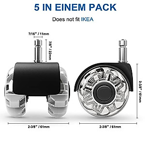 Office Chair Wheels Replacement-2 Inch Heavy Duty Caster Wheels,Quick & Quiet Rolling Chair Casters (Set of 5),Desk Chair Wheels Universal Fit,Safe for All Floor or Carpet