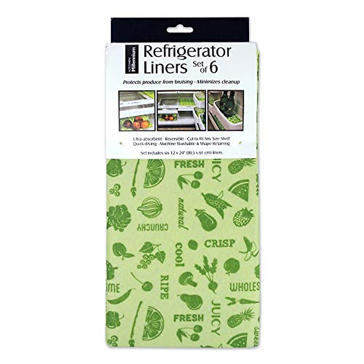 DII Fridge Liner Collection Non-Adhesive, Cut to Fit, 12x24, Green Veggies, 6 Piece