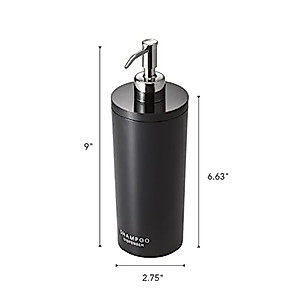 Yamazaki 2929 Tower Shampoo Dispenser Contemporary Bottle Pump for Shower, Round, Black & Silver