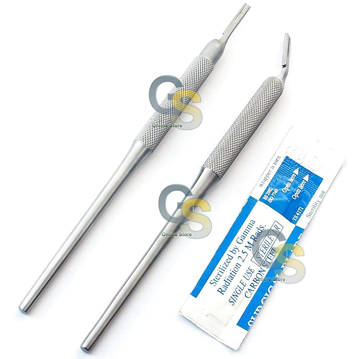 G.S 2 O.R Grade Round Scalpel Handle #3 Angled Bent + Straight with 5 STERILE Blade #15