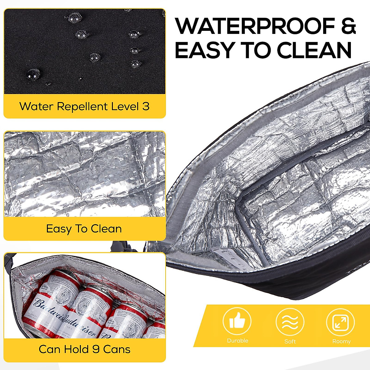 TOURIT Large Lunch Bag 24-Can (14L) Insulated Lunch Box Portable Soft Cooler Lunch Cooler for Adult Men Women, Grey