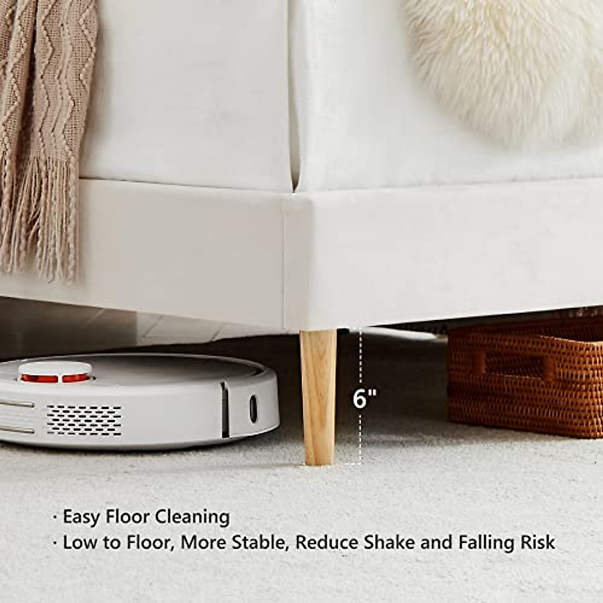 Flolinda Twin Bed Frame with Velvet Upholstered Headboard, Wooden Sprung Slat Support Extend Mattress Life, Modern Platform Bed Frame No Box Spring Needed, Easy Assembly, Cream White