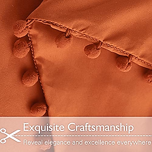 Andency Pom Pom Fringe Duvet Cover Queen Size (90x90 Inch), 3 Pieces (1 Solid Orange Duvet Cover, 2 Pillowcases) Soft Washed Microfiber Duvet Cover Set with Zipper Closure, Corner Ties