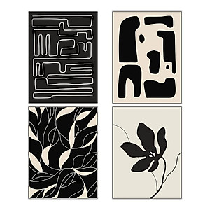 EASSYGIFI Mid Century Modern Wall Decor,Abstract Minimalist Wall Art，Modern Art Wall Decor,Neutral Canvas Painting，Modern Art Gallery Wall Decor, Black And White Home Decor 12X16 Inch 4Pcs (No Frame)