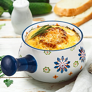 Peohud 4 Pack French Onion Soup Bowls with Handles, 22 Ounce Porcelain Soup Crock, Large Serving Bowls for Chili, Cereal, Beef Stew, Oatmeal, Microwave Oven and Dishwasher Safe