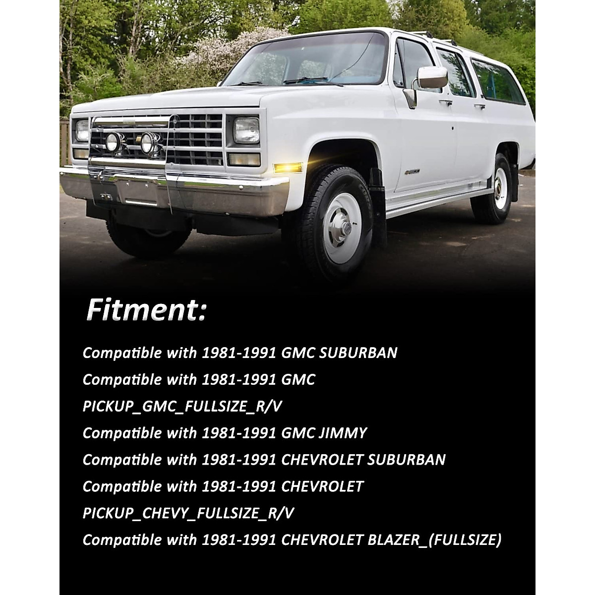 Bestview LED Side Marker Lights Compatible with 1981-1991 Chevy C10 C20 C30 GMC C1500 C2500 Suburban Blazer Jimmy, Driver & Passenger Side, Smoked Lens