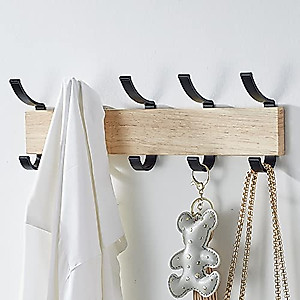 KooNiosio Solid Wood Wall Hanging Coat Rack, Entrance Hanger, Metal Wood Coat Hanger with 5 Black Aluminum Hooks for Coat, Scarf, Bag, Towel, Key, Coat, Umbrella, Hat, Oak (Black)