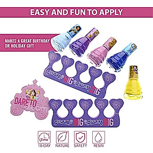 Townley Girl Disney Princess Non-Toxic Peel-Off Water-Based Safe Quick Dry Nail Polish| Gift Kit Set for Kids Girls| Glittery and Opaque Colors| Ages 3+ (18 Pcs)
