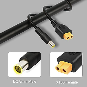 GELRHONR DC 8mm to XT60 Solar Panel Adapter Power Cable,14AWG DC7909 to XT60 Connector Jack Cable for Solar Generator Portable Power Station 1M (Balck - 1M - XT60 Female to DC7909 Male)