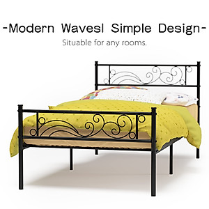 Weehom Metal Twin Bed Platform Frame Heavy Duty Steel Slat Under Bed Storage Bed Frame with Headboard, Black