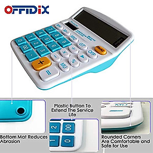 OFFIDIX Office Desktop Calculator, Solar and Battery Dual Power Electronic Calculator Portable 12 Digit Large LCD Display Calculator, Calculators Large Display Blue