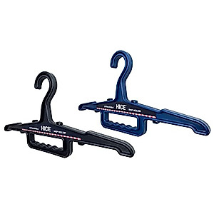 HICE Heavy Duty Hanger | Bundle of 2 | Clothes Hangers with s-Hooks | 150 lb Load Capacity | Durable High Impact Resin | Body Armor, Survival Equipment, Coats, Pants or Belts (Black and Navy Blue)