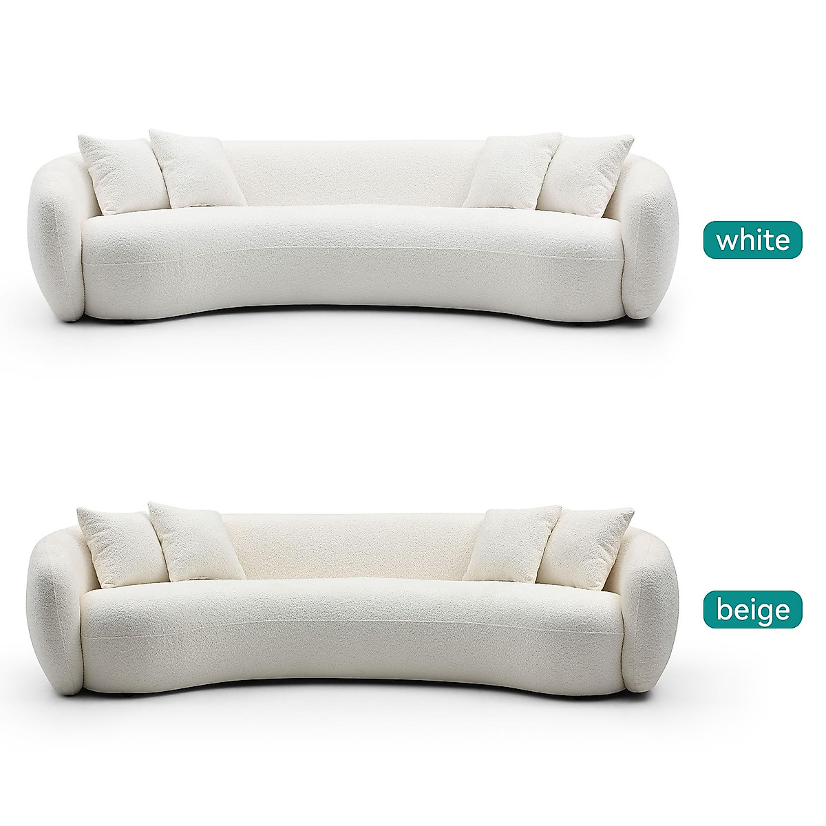 kevinplus 101'' White Curved Sofa Boucle Cloud Couch for Living Room, Modern Luxury Contemporary Upholstered Sectional Sofa Couch for Home Apartment Office Studio, White