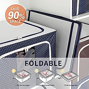 3 Pack Upgraded Clothes Storage Containers Bins, Stackable Storage Bins-Collapsible Storage Bins for Clothes Storage Box for Clothing with Front Zipper＆ Clear Window＆ Reinforced Handles, 66L, 3PCS)