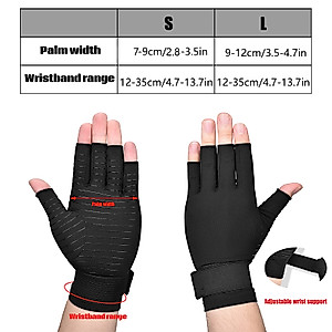 Copper Wrist Compression Arthritis Gloves (1 Pair), Wrist Support Brace Fingerless Glove with Adjustable Strap for Hand Pain Relief, Carpal Tunnel, Rheumatoid, Tendonitis, Swelling, Fits Women & Men