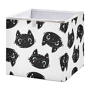 Kigai Black Cat Cube Storage Bins - 11x11x11 In Large Foldable Storage Basket Fabric Storage Baskes Organizer for Toys, Books, Shelves, Closet, Home Decor