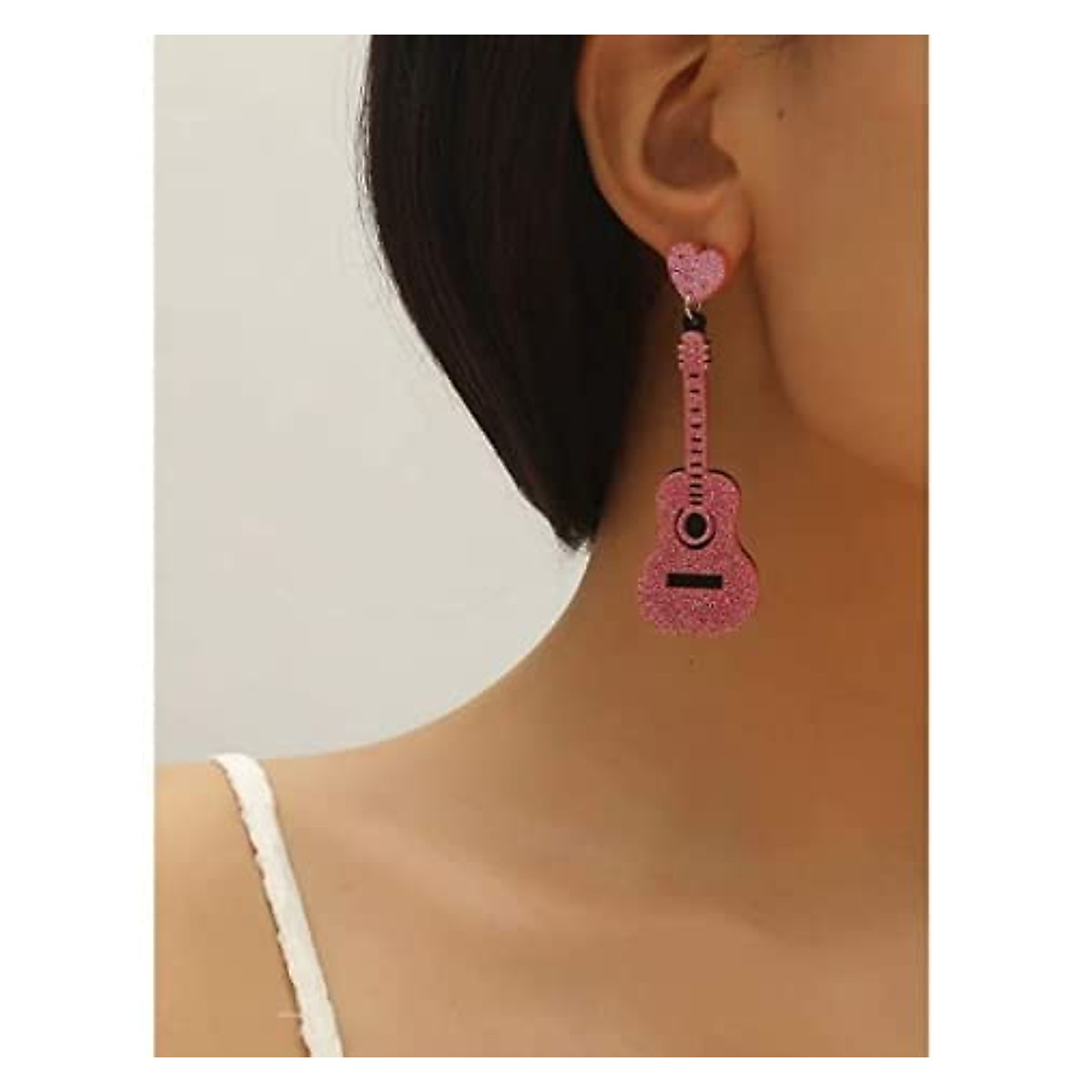 Acrylic Classical Guitar Dangle Earrings Vintage Punk Renaissance Music Guitar Violin Long Drop Earrings for Women -Pink