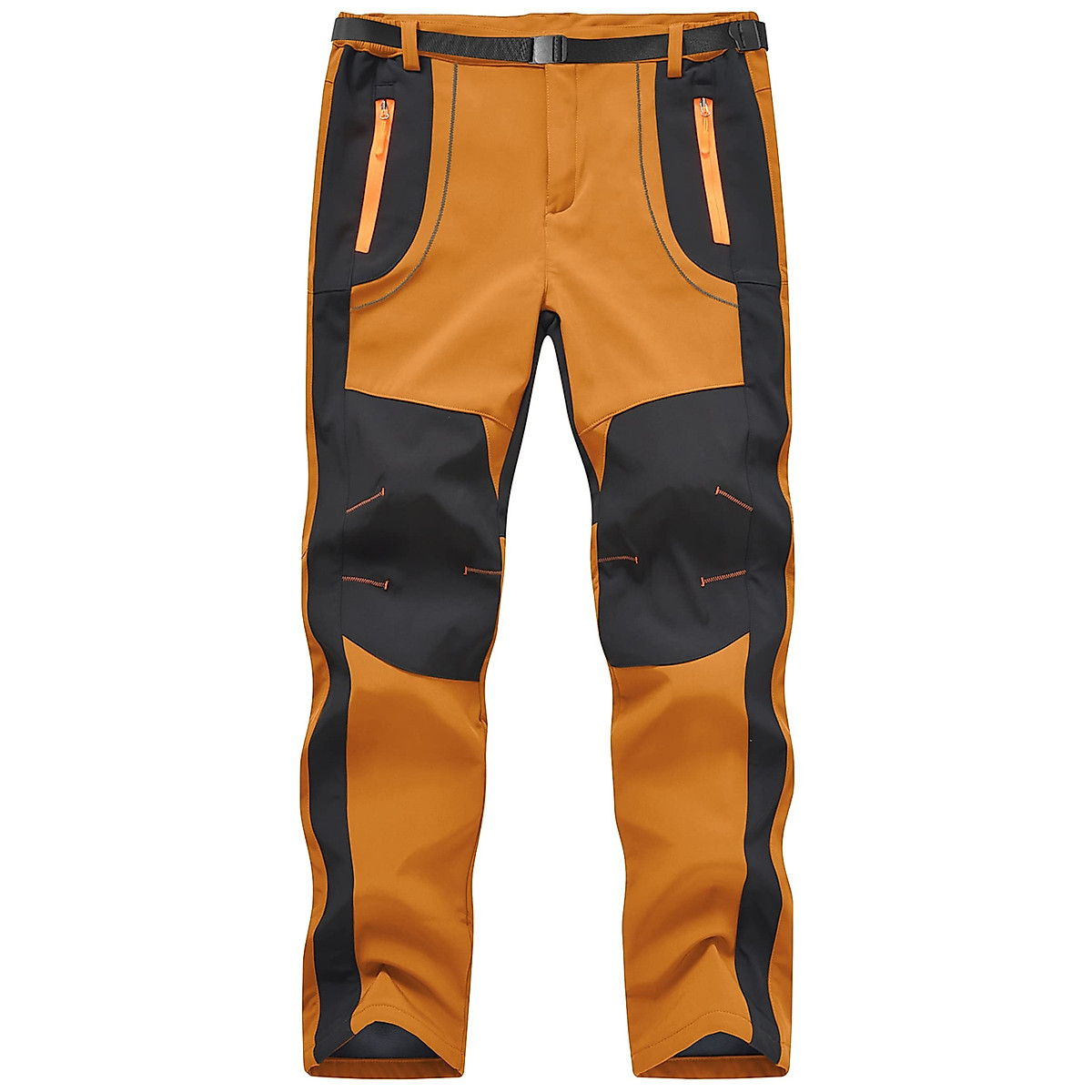 BASUDAM Men's Outdoor Pants Snow Waterproof Winter Insulated Fleece Lined Softshell with Belt Orange M