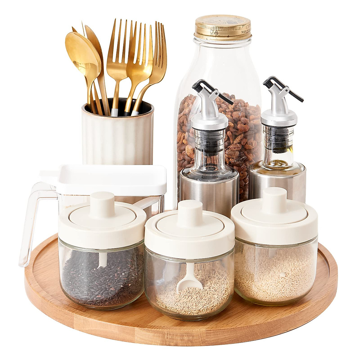 12” Lazy Susan Organizer for Kitchen, Oak Wood Lazy Susan Turntable for Cabinet Pantry Table Organization