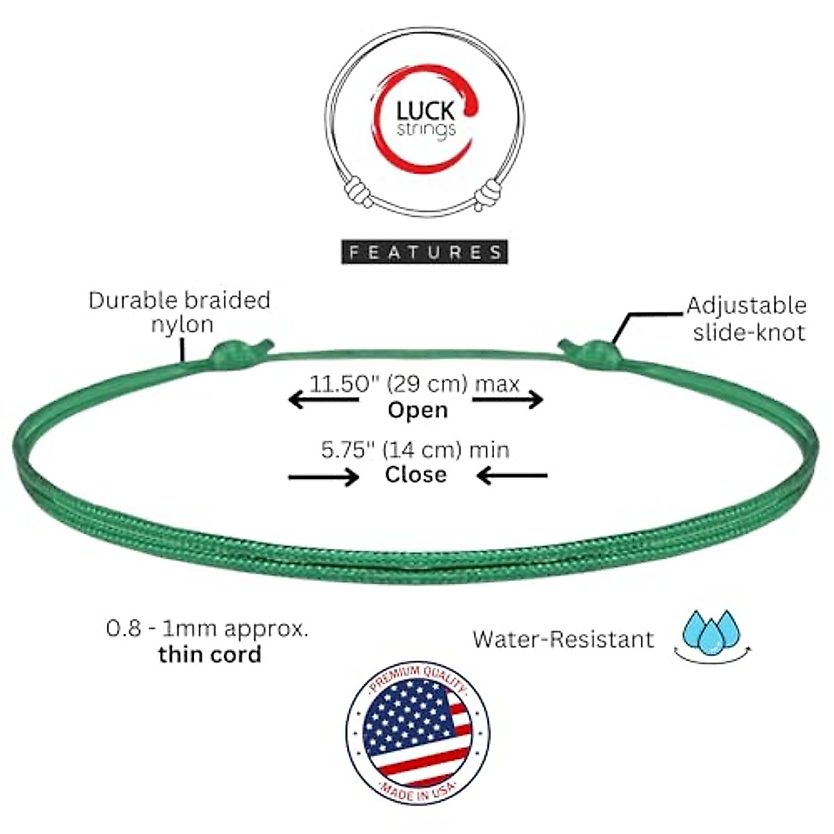 Green Bracelet for Men String - Adjustable Bracelet for Women - Unisex Adult Waterproof Nylon Cord Surfer Wealth Abundance Mental Health Awareness