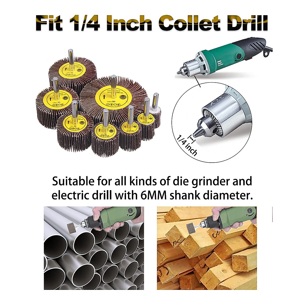 40 Pack 1/4" Abrasive Flap Wheel Sander Set, Rocaris 80 Grit Aluminum Oxide Flap Wheels Cylindrical Shape Sanding Wheel, 8 Sizes