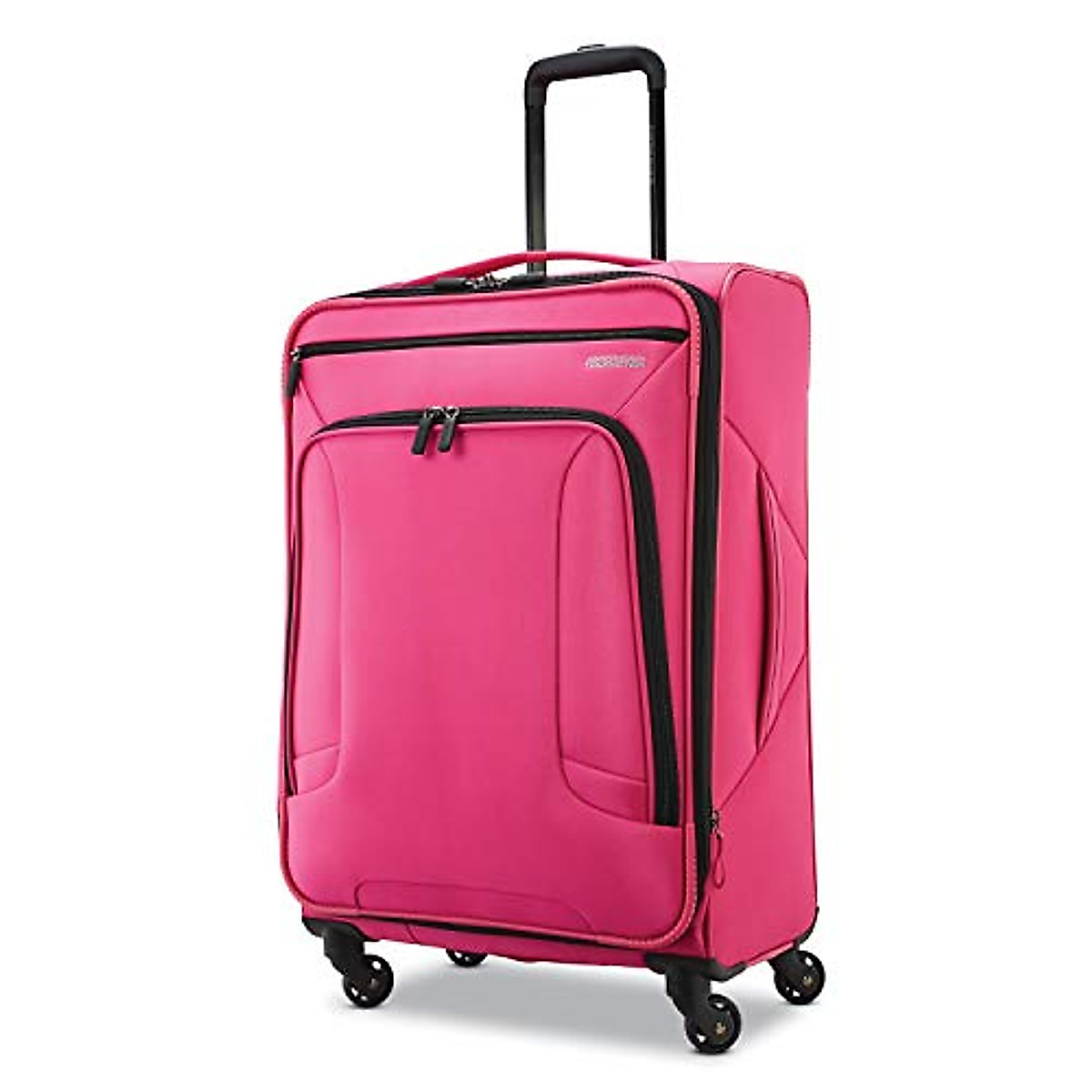 American Tourister 4 Kix Expandable Softside Luggage with Spinner Wheels, Pink, Checked-Medium 25-Inch