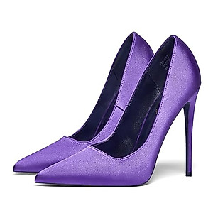Elisabet Tang High Heels Womens Pointed Toe Heels Satin Pumps Stiletto Bridal Party Dress Evening Wedding Shoes for Woman Purple 8