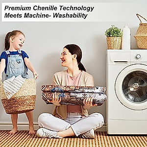 Washable Rug Living Room Rugs: 5x7 Area Rug Large Boho Medallion Distressed Carpets Indoor Soft Floor Anti Slip Carpet for Under Dining Table Bedroom Farmhouse Home Office - Blue/Orange Brown