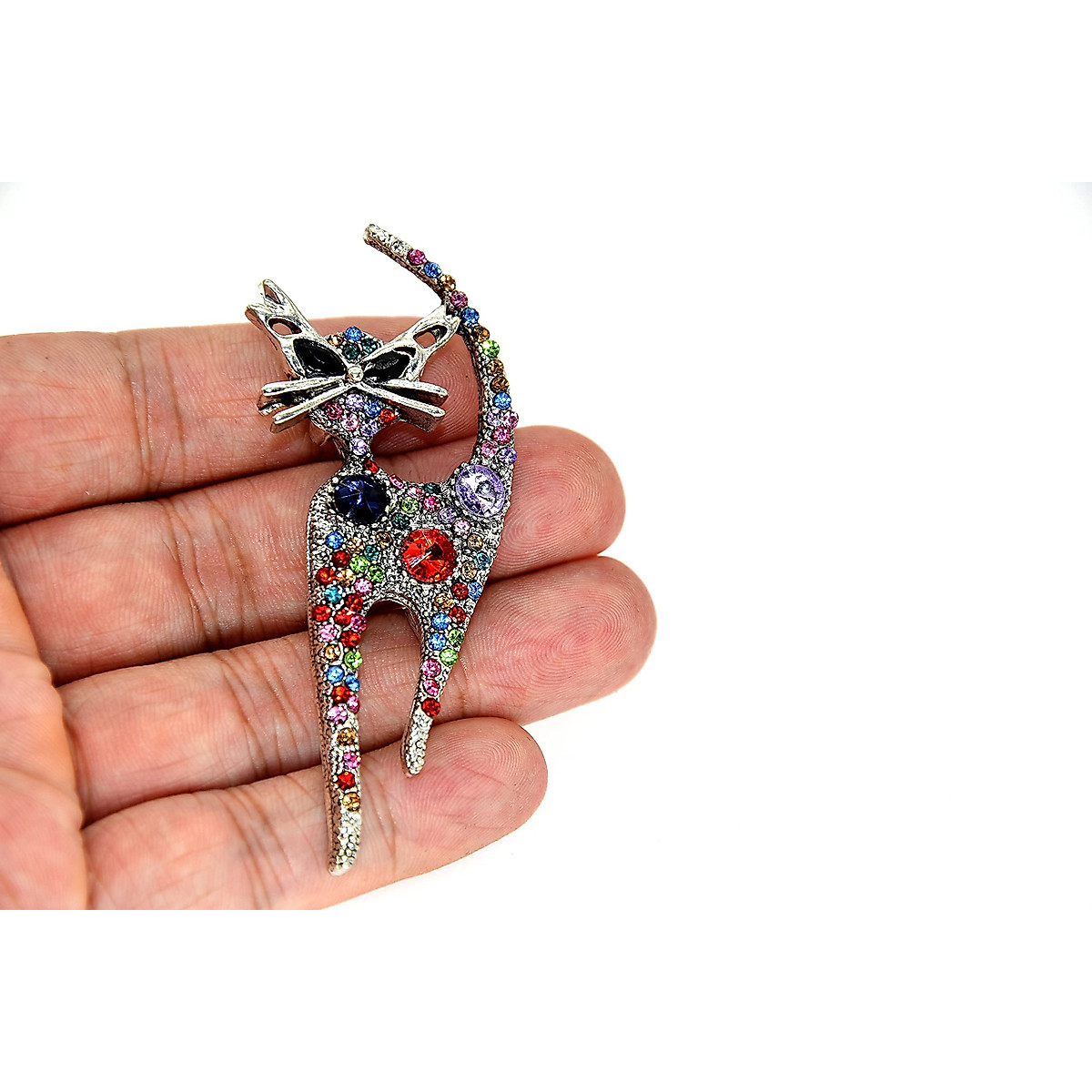 HAFILO vintage Austrian crystal rhinestones bizarre cat brooch scarf buckle pin for men women girl fashion personality jewelry