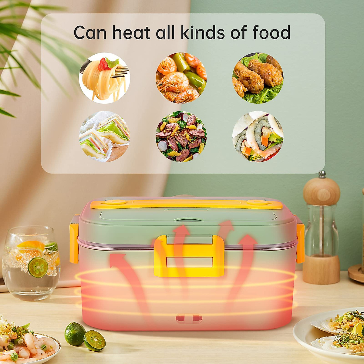 AIDENOEY 3-in-1 1.8L Electric Heating Lunch Box, High power 75W, Removable 304 Stainless Steel Container Larger capacity, 12V/24V/110V Food Warmer Lunch Box Truck Home Office,free fork&spoon