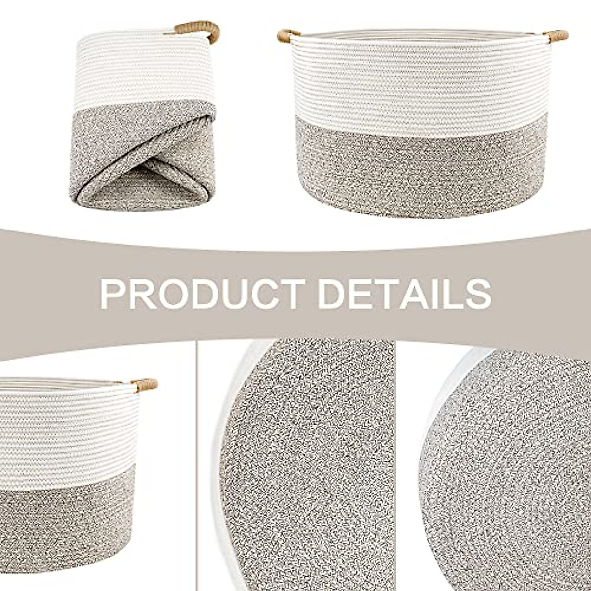 Large Woven Nursery Basket 21.7" x 13.8" Rope Woven Bins with Handles for Baby Cloth Toys Book Storage, Sturdy Decorative Storage Baskets for Organization, Living Room Bathroom Bedroom