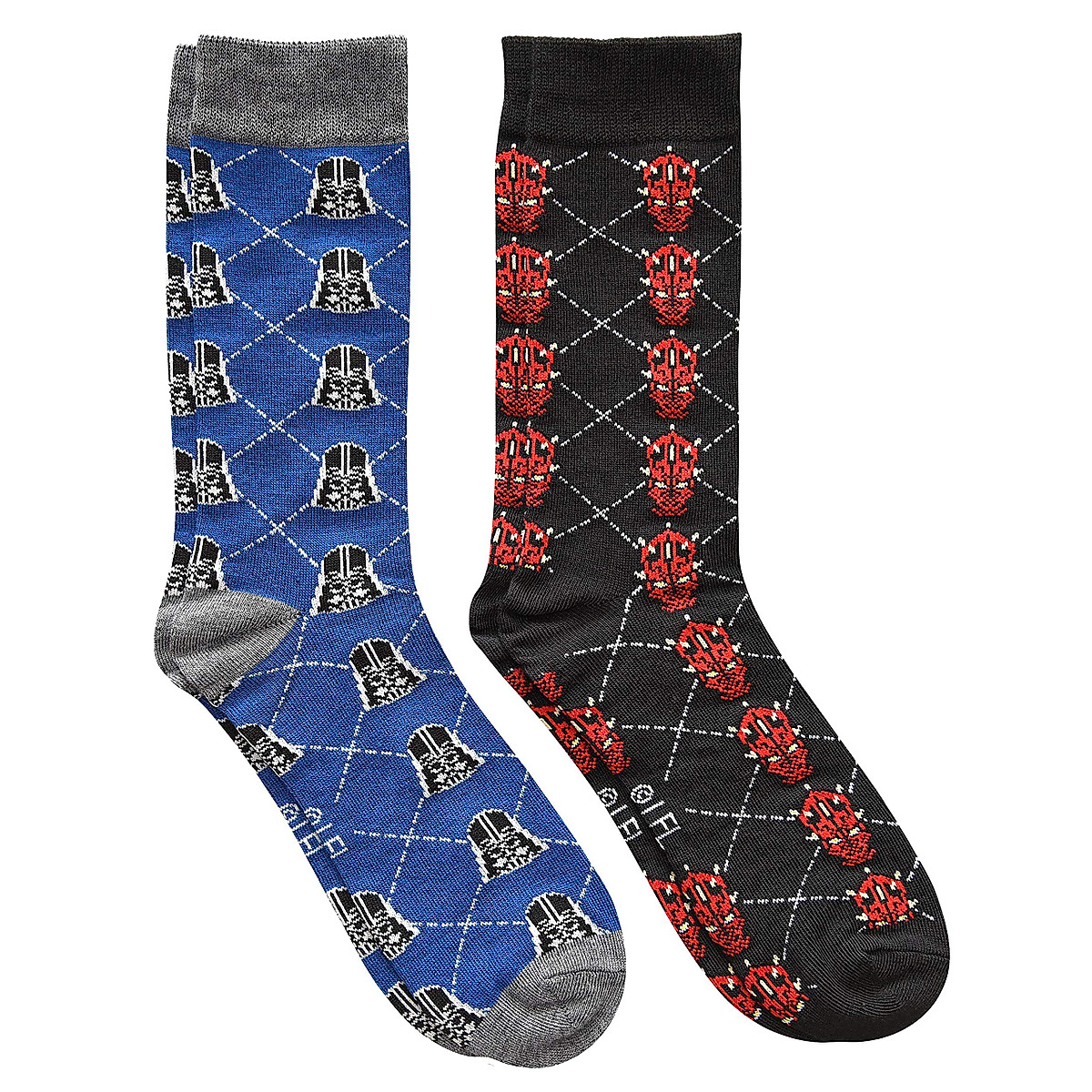 STAR WARS Darth Vader/Darth Maul Argyle Men's Crew Socks 2 Pair Pack Shoe Size 6-12