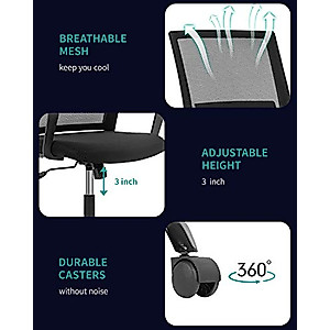 Office Chair Ergonomic Desk Chair Mid Back Computer Chair with Lumbar Support Armrests Breathable Mesh Height Adjustable Chair Rolling Swivel Chairs for Home Office,Black