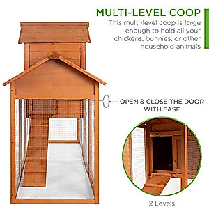 Best Choice Products 80in Outdoor Wooden Chicken Coop Multi-Level Hen House, Poultry Cage w/Ramps, Run, Nesting Box, Wire Fence, 3 Access Areas