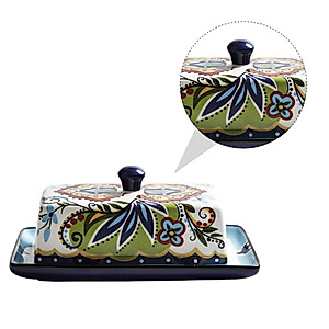 Cabilock Ceramic Butter Dish with Lids Banquet Butter Keeper Porcelain Butter Container Rectangular Food Container for Home and Kitchen