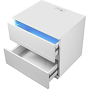BKEKM Nightstands Bedside Tablewireless Charging Nightstand Remote Control Led Light-Dark End Table USB Charging 2 Drawers Bedside Cabinet Well Made