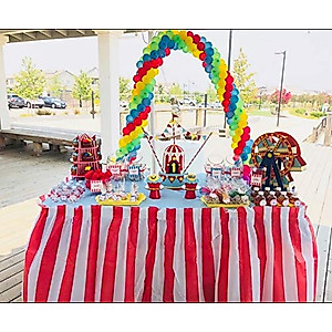 Oojami 4 Pack Red & White Striped Table Skirt Carnival Circus Decorations