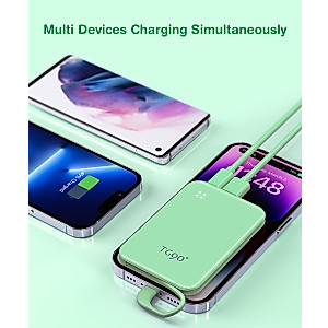 TG90° 4500mah Small Power Bank with Built-in Cable, Pocket Friendly Portable Battery Pack Charger Compatible with iPhone 14/14 Pro/13/13 Pro/12/12 Pro/11/11 Pro/X/XS/SE and More