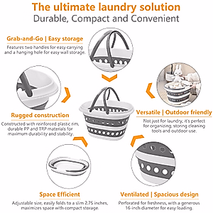 Compact 4.2 Gallon (16L) Collapsible Laundry Basket - Small Size with Handle - Foldable Pop-up Storage Container - Space-Saving Portable Hamper for Sorting Clothes(1,Gray)