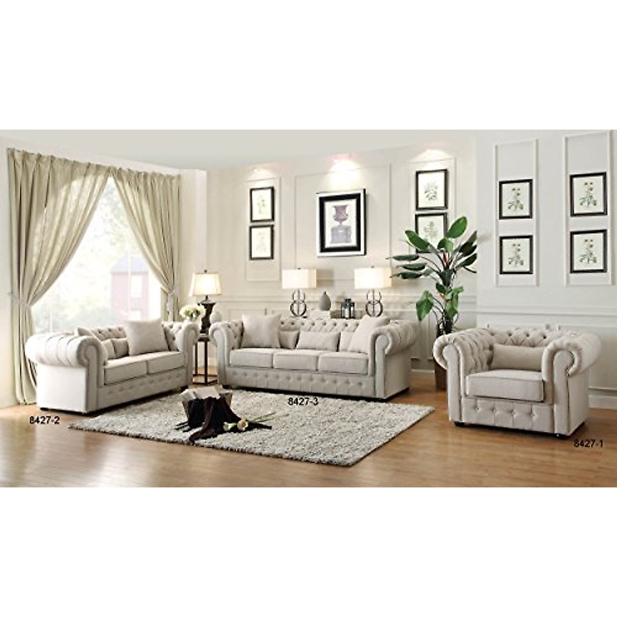 Homelegance Savonburg 99" Fabric Chesterfield Sofa, Light Gray