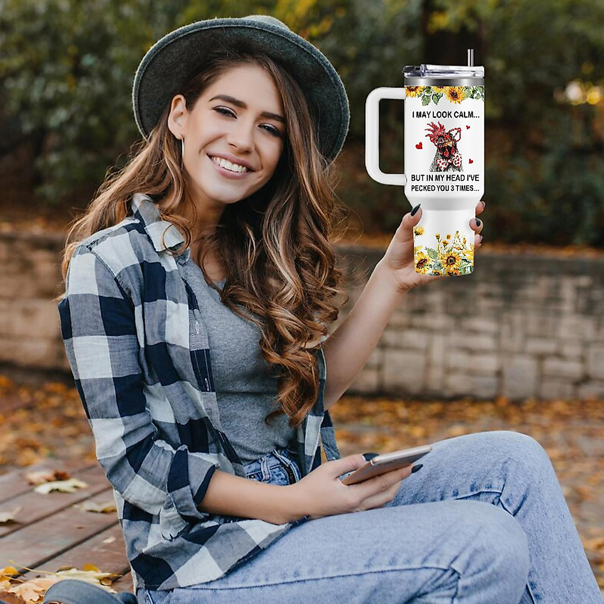 NIAXAUYT Chicken Gifts for Women - Chicken Tumbler Cup 40 oz - Funny Gifts for Chickens Lovers/Mom/Lady - Just a Girl Who Loves Chickens Themed Stainless Steel Mug, Sunflower