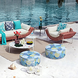 TWLEAR Indoor/Outdoor Inflatable Ottoman D21 x H9 inch, Round Footstool Inflatable Foot Rest Ottoman with Handle, Portable Ottoman Pouf for Patio, Garden, Camping, Home, Dahlia Blue