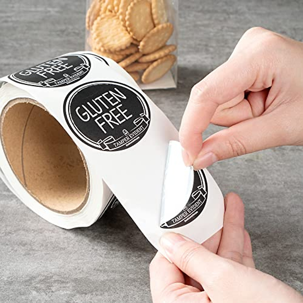 Restaurantware Label Tek 2 Inch Tamper-Evident Stickers For Gluten Free Food 500 Rolled Tamper Seal Stickers - Chalkboard Design For Safe Food Delivery Black With White Font Plastic To Go Stickers