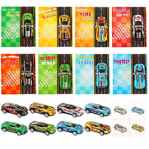 Toy Cars for Kids, 32 Assorted Colorful Metal Race Cars, Pull Back Toy Cars, with Greeting Cards & Temporary Tattoos, Great Party Favor, Prizes Fillers Bulk Gifts Birthday Gifts for Boys and Girls