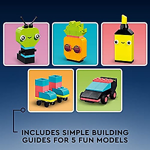 LEGO Classic Creative Neon Colors Fun Brick Box Set 11027, Building Toy to Create a Car, Pineapple, Alien, Roller Skates, and More, Hands-on Learning for Kids, Boys, Girls 5 Plus Years Old