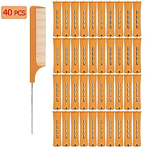 40pcs Cold Wave Perm Rods Set for Women's Long & Short Natural Hair - Plastic Orange Rollers for Curling and DIY Hairdressing