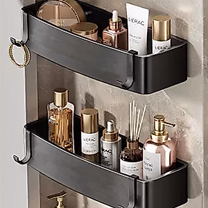 BOZWELL Shower Caddy 2 Pack,Black Adhesive Shower Organizer,Large Capacity for Bathroom Storage&Home Decor&Kitchen,No Drilling with 2 Movable Hooks,Bathroom Shower Accessories 1087-B-2