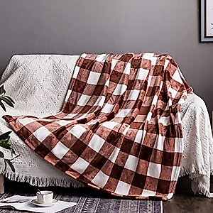 NEWCOSPLAY Buffalo Plaid Throw Blanket Soft Flannel Fleece Checker Pattern Lightweight Decorative Blanket for Bed Couch (280GSM-White Coffee, Throw(50"x60"))